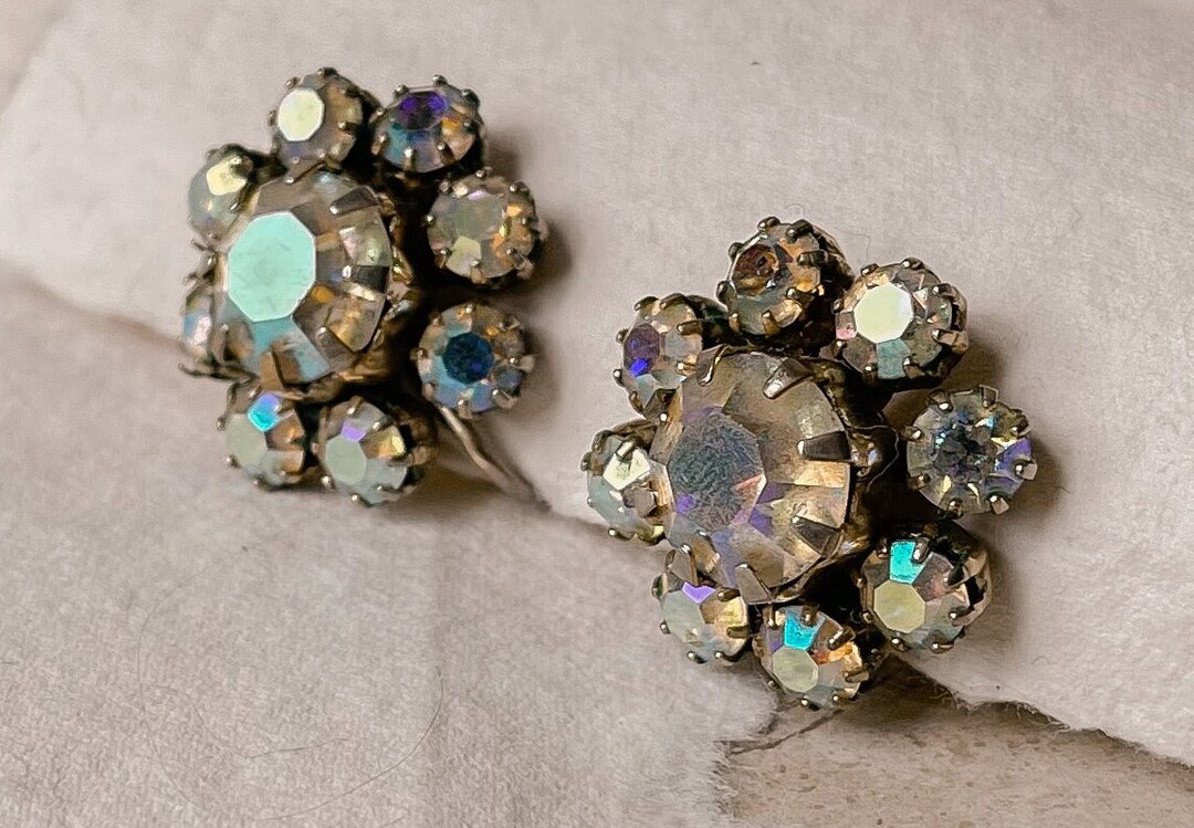 Kramer Gold Flower Aurora Borealis Crystal Earrings - Etsy