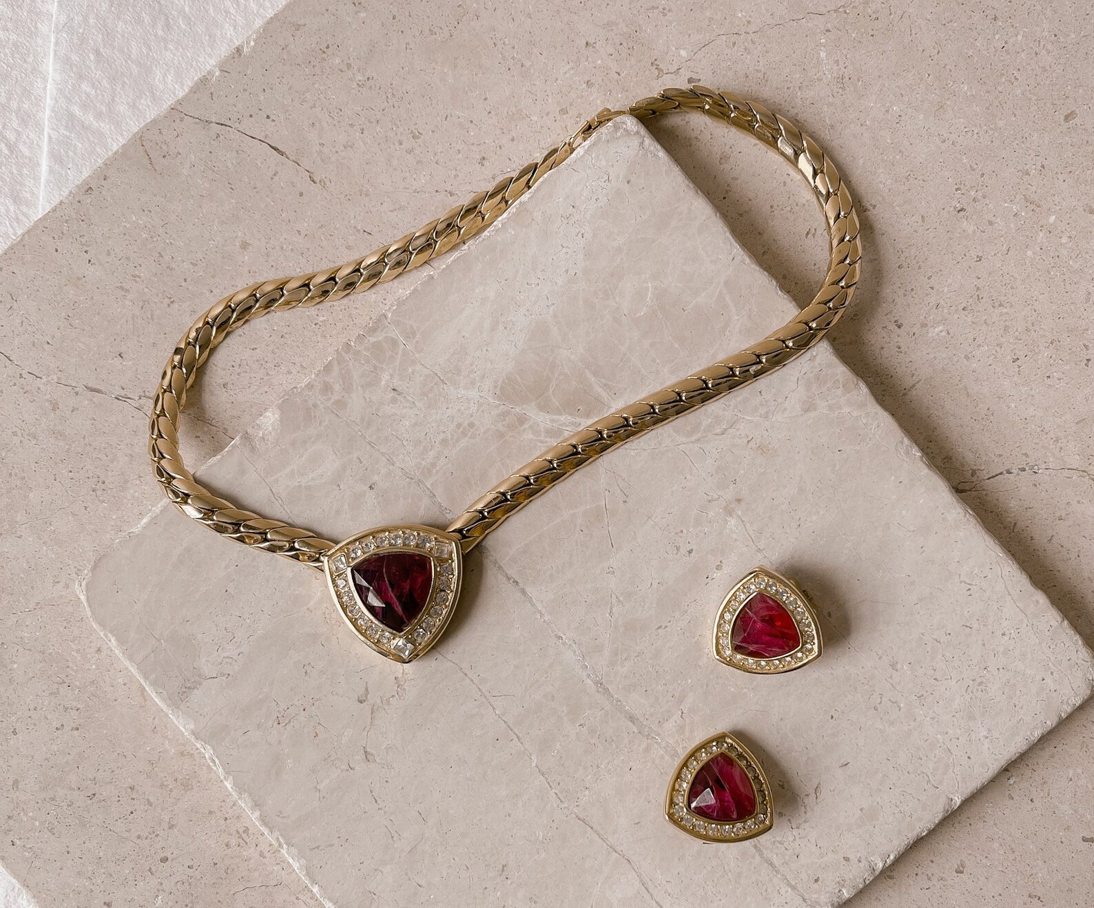Vintage Dior Gold Snake Chain Choker With Red Crystal Centrepiece Set ...