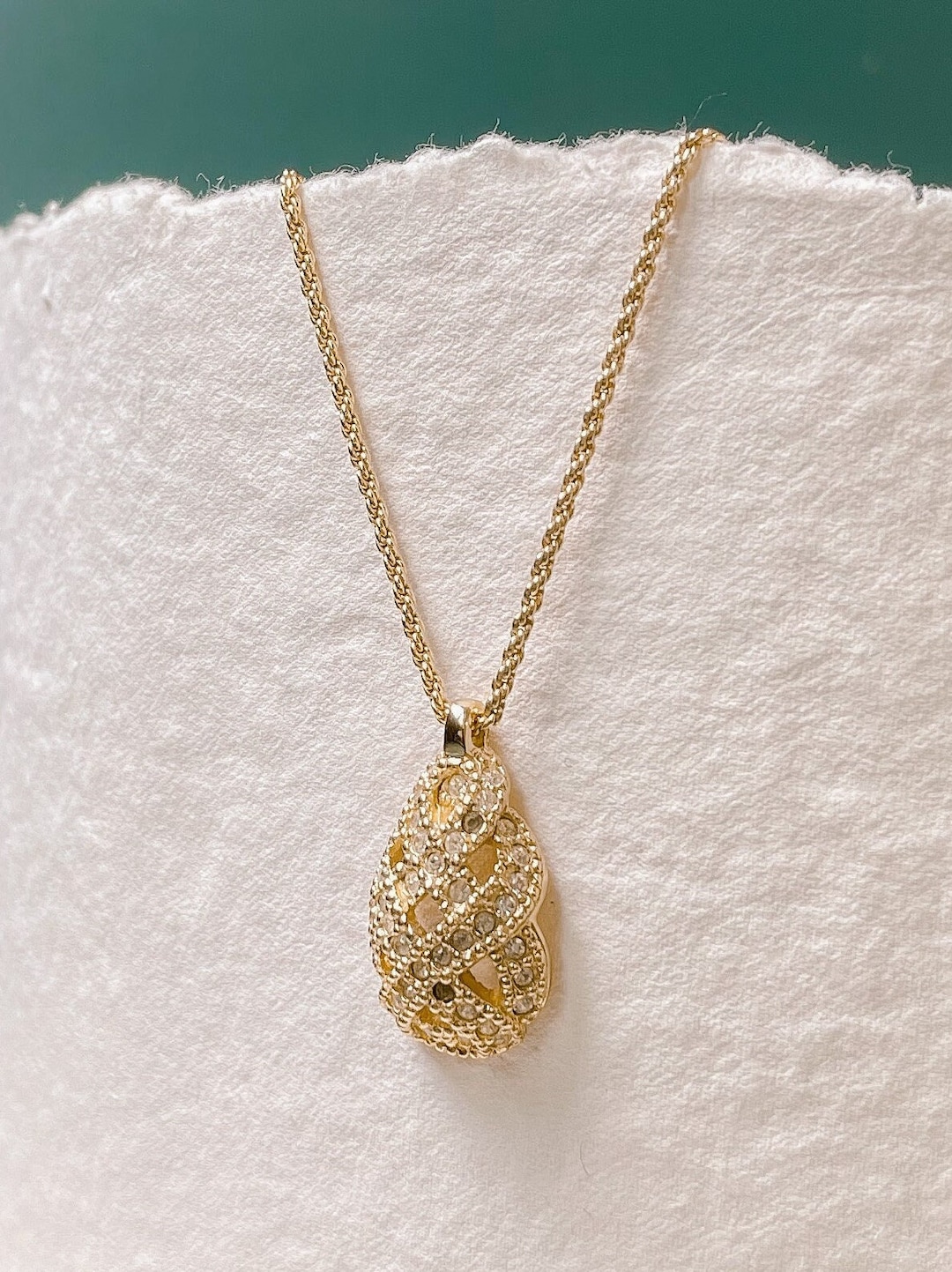 Dior Gold and Crystal Weave Design Pendant Necklace - Etsy