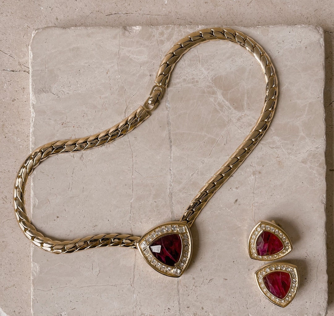 Vintage Dior Gold Snake Chain Choker With Red Crystal Centrepiece Set ...