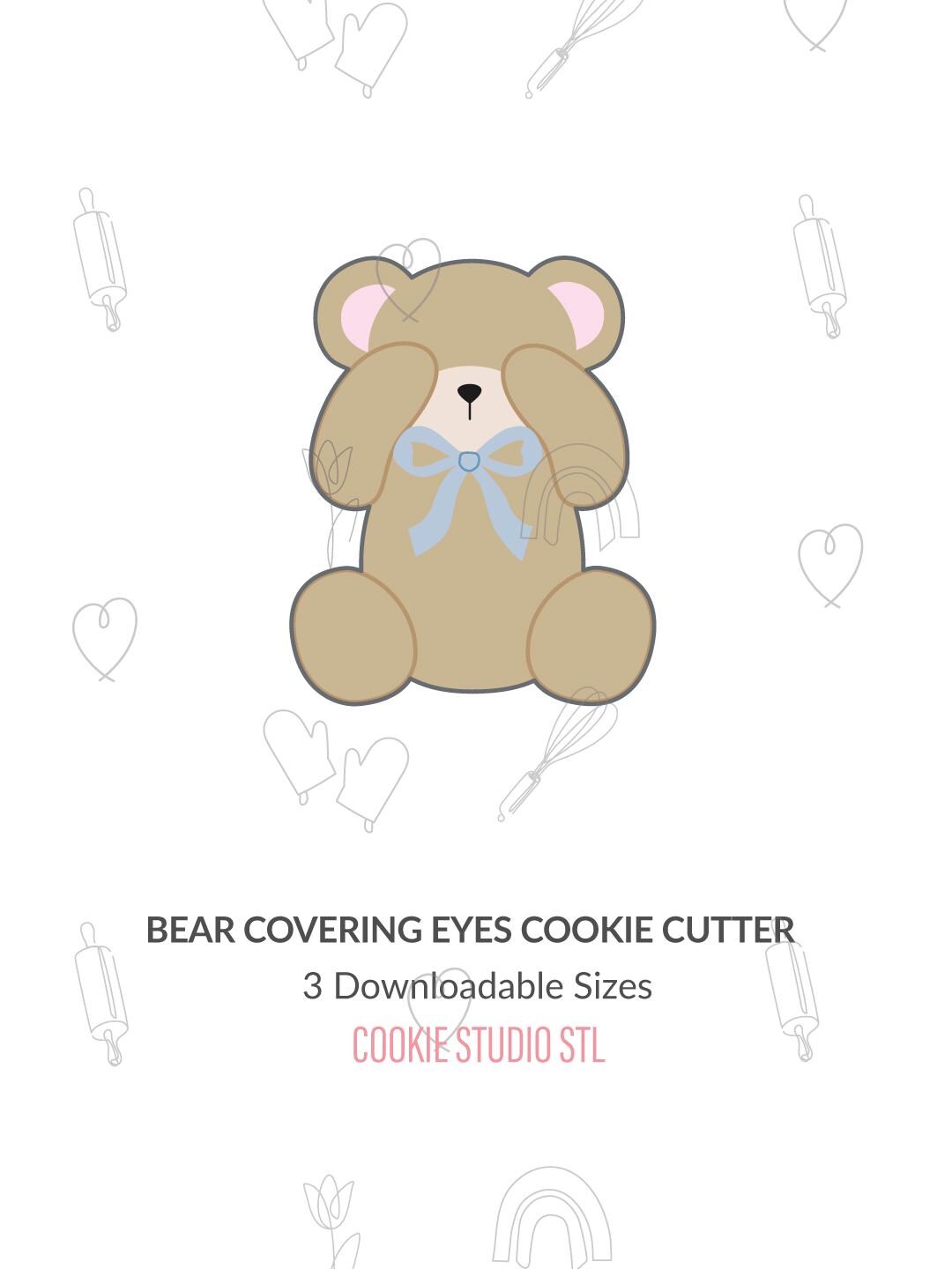 Bear Covering Eyes Cookie Cutter, 3D Printable Cookie Cutter, Instant ...