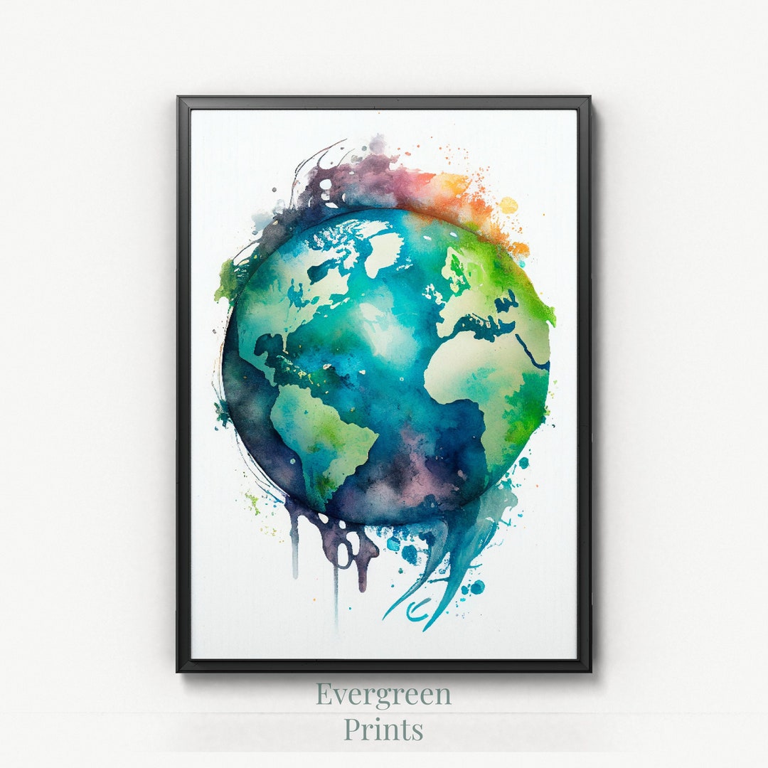 Watercolor Earth - Digital Download Printable Art - Etsy