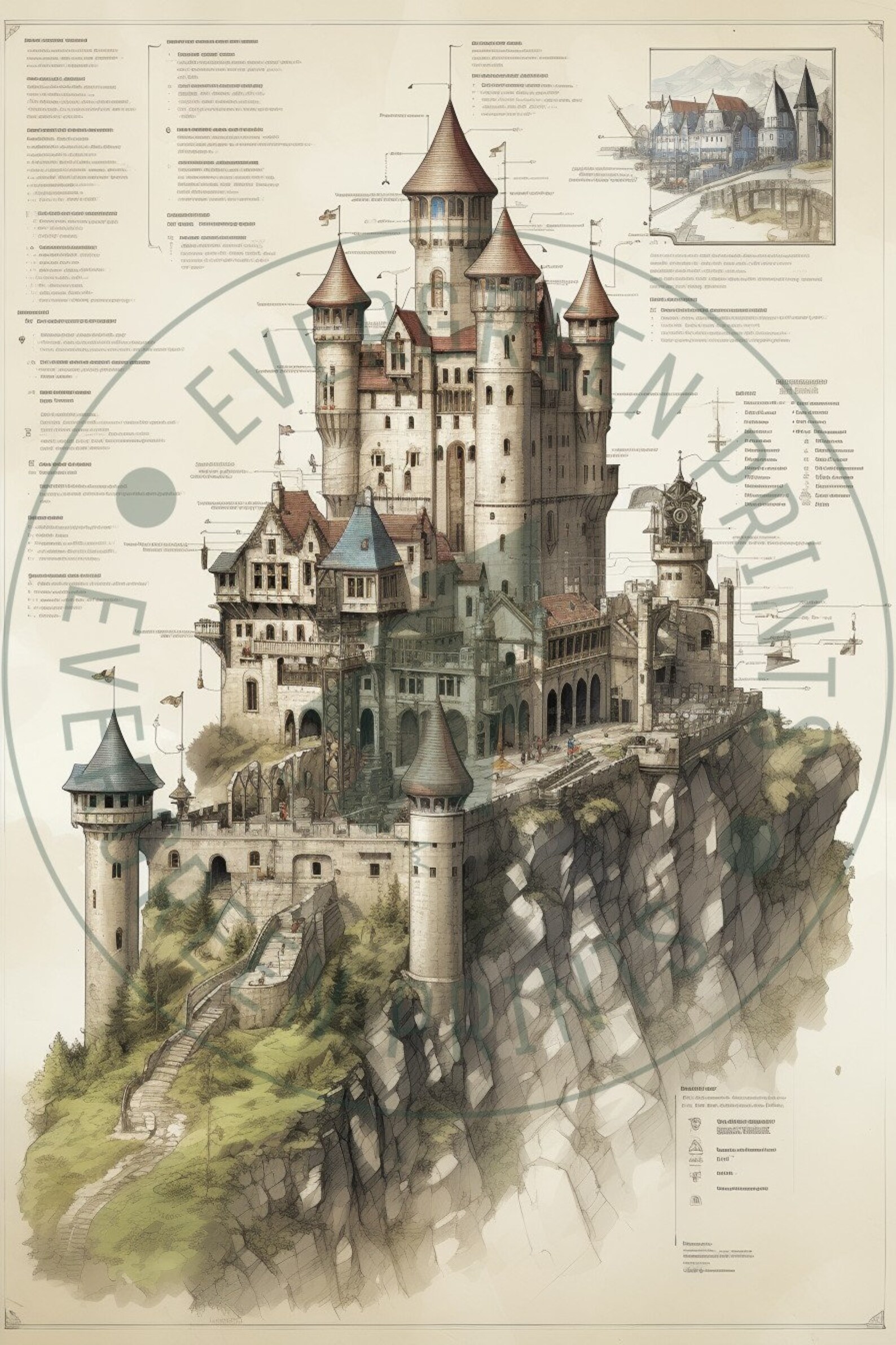 Medieval Castle Architectural Diagram Digital Download Printable Art - Etsy