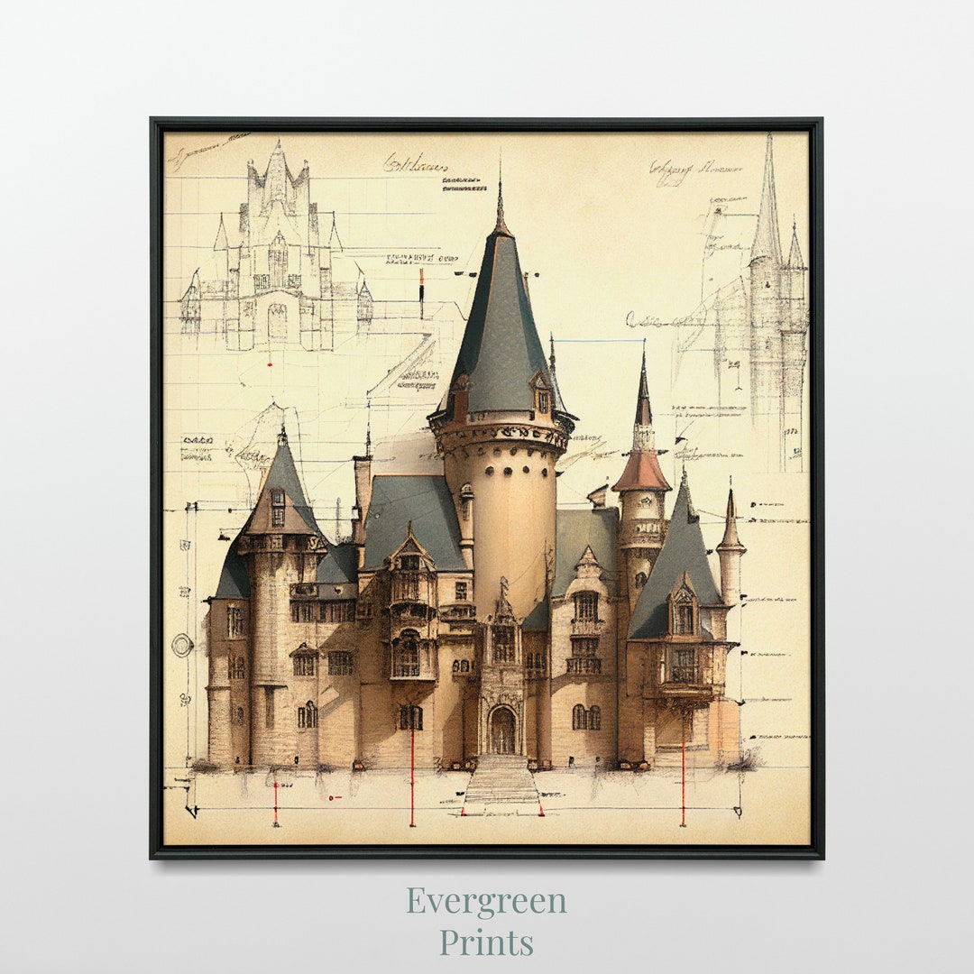 Castle Architectural Diagram - Digital Download Printable Art - Etsy