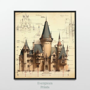 Castle Architectural Diagram - Digital Download Printable Art - Etsy