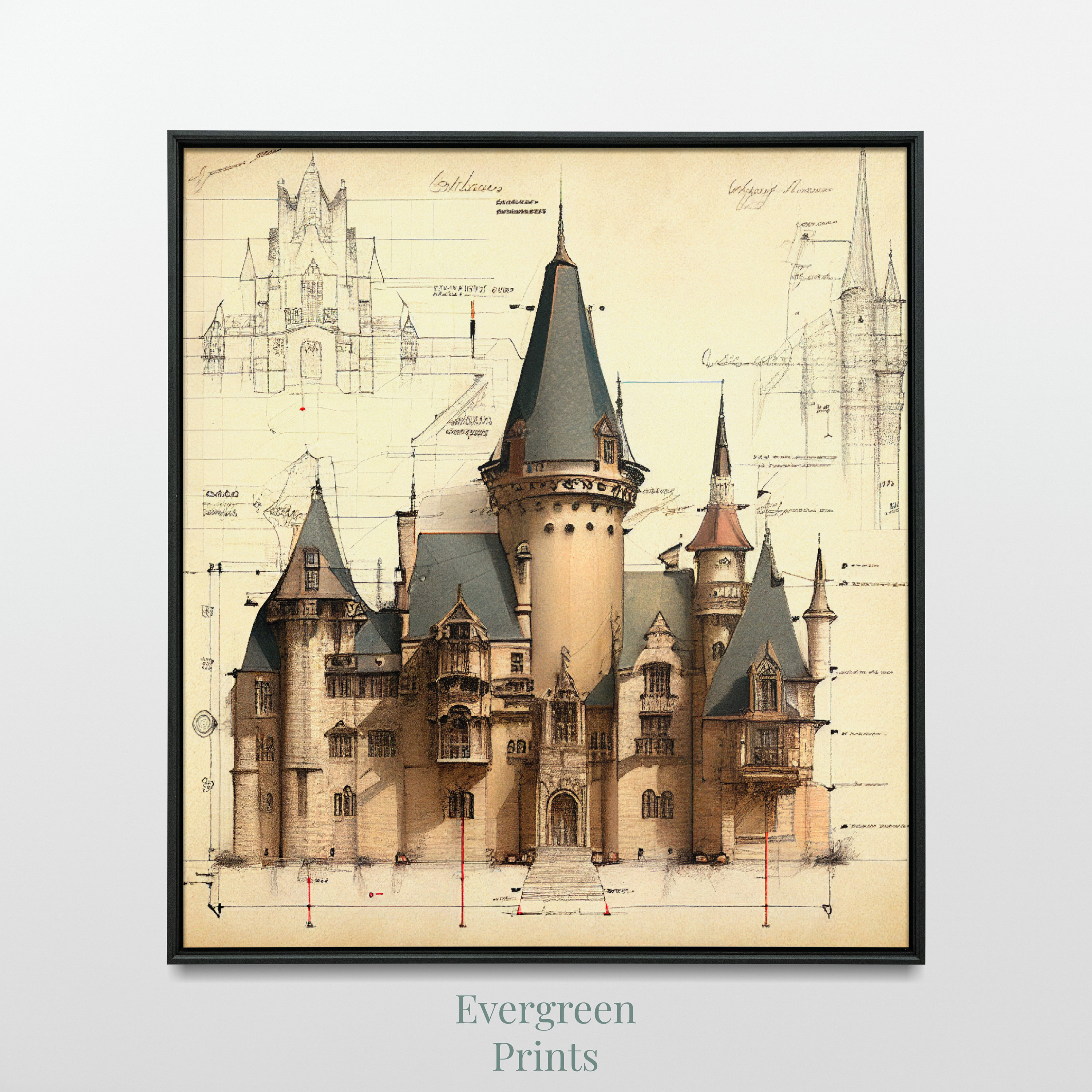 Castle Architectural Diagram - Digital Download Printable Art - Etsy