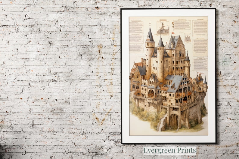 Medieval Castle Architectural Diagram - Digital Download Printable Art ...