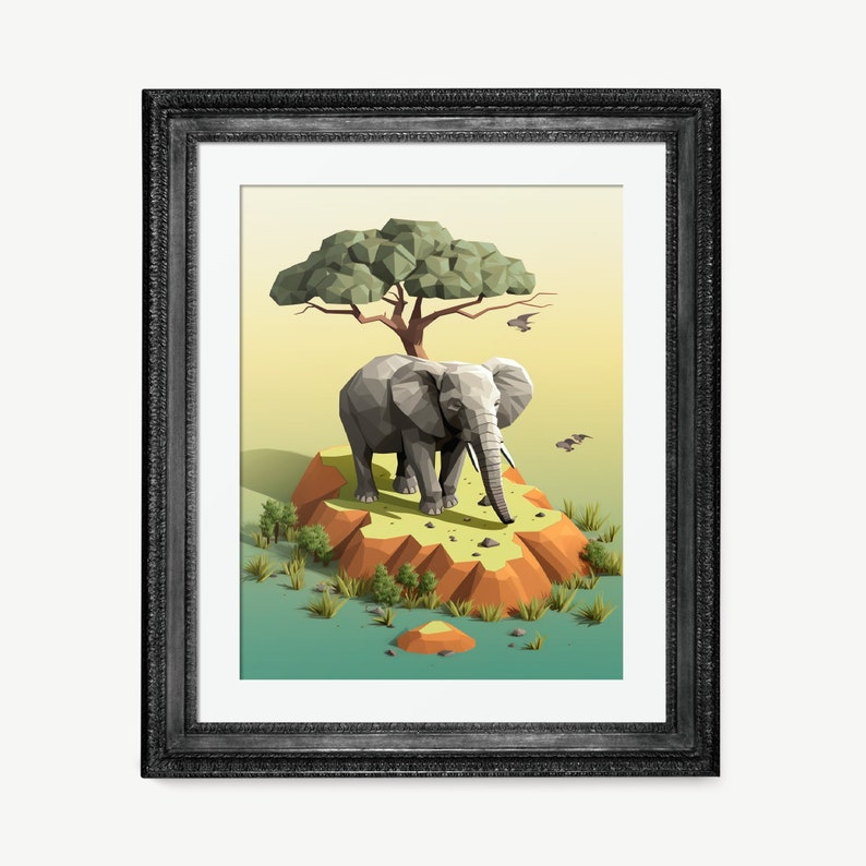 Isometric Elephant in the Savanna - Digital Download Printable Art - Etsy