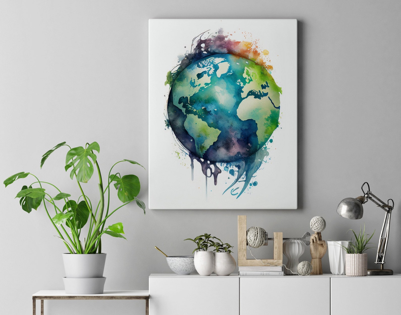 Stunning Planet Earth Painting - Watercolors - Matte Canvas, Stretched ...