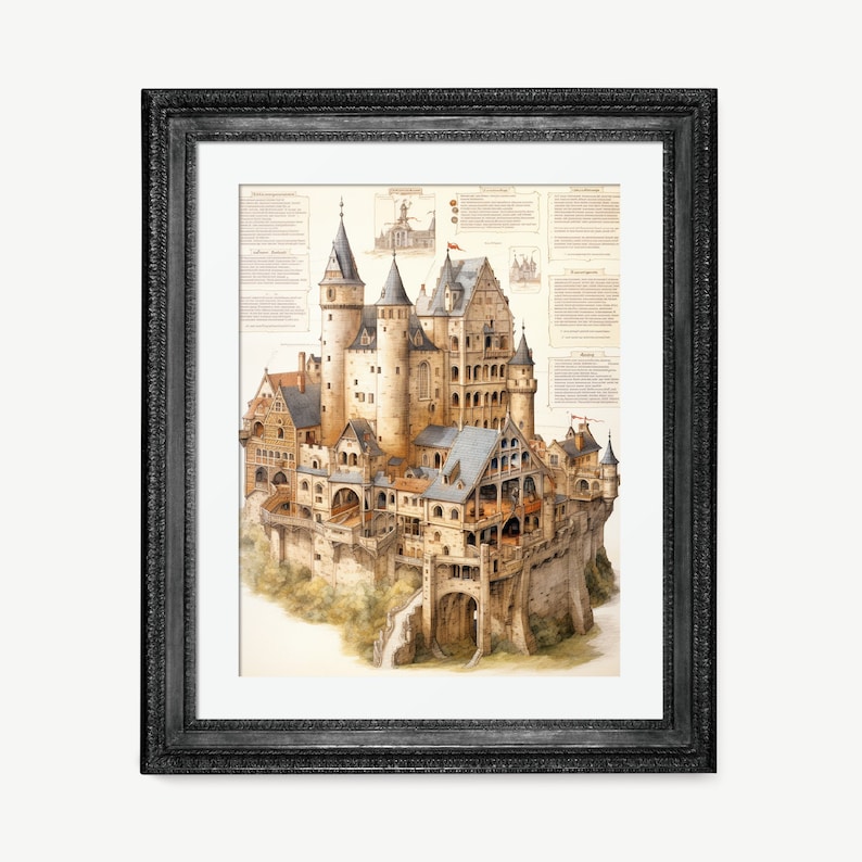 Medieval Castle Architectural Diagram - Digital Download Printable Art ...