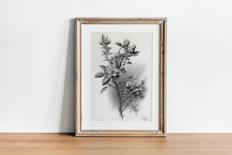 Flowering Bush Pencil Sketch - Digital Download Printable Art - Etsy