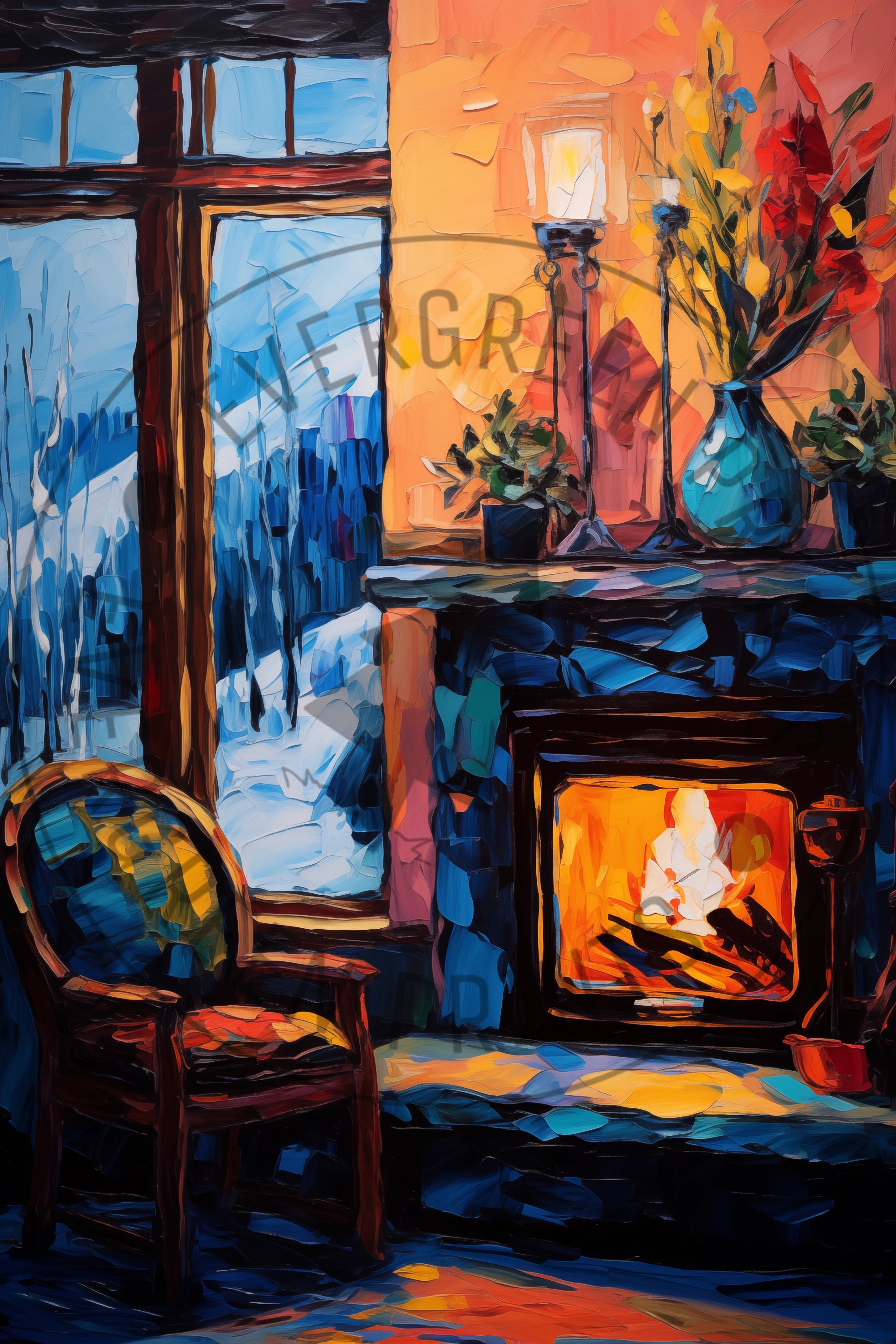 Cozy Cabin Fireplace Print - Digital Download Printable Art - Abstract ...