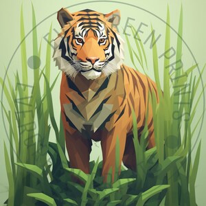 Simple Isometric Tiger in Tall Grass - Digital Download Printable Art ...