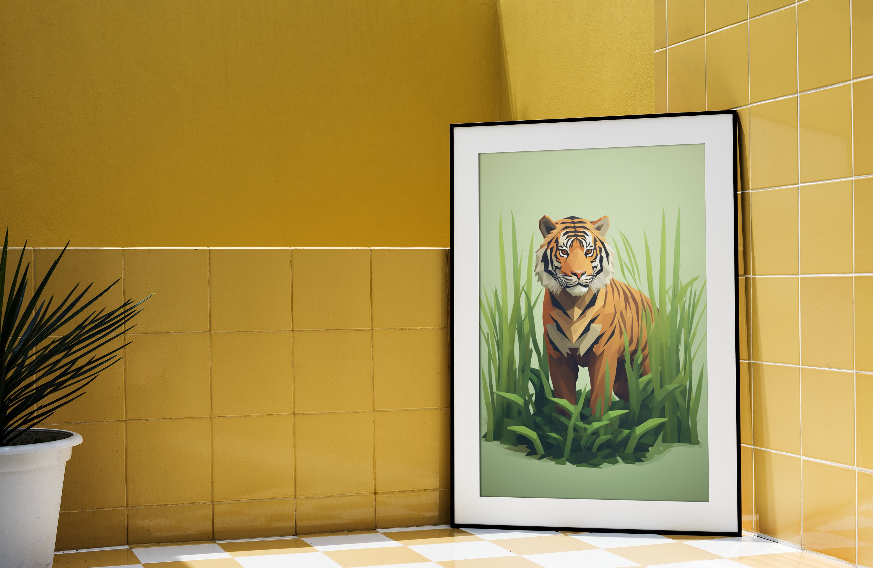Simple Isometric Tiger in Tall Grass - Digital Download Printable Art ...
