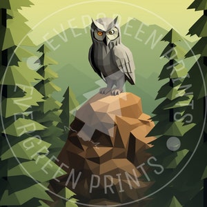 Isometric Owl and Trees - Digital Download Printable Art - Etsy