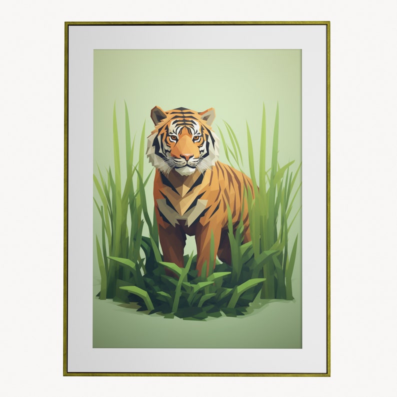 Simple Isometric Tiger in Tall Grass - Digital Download Printable Art ...