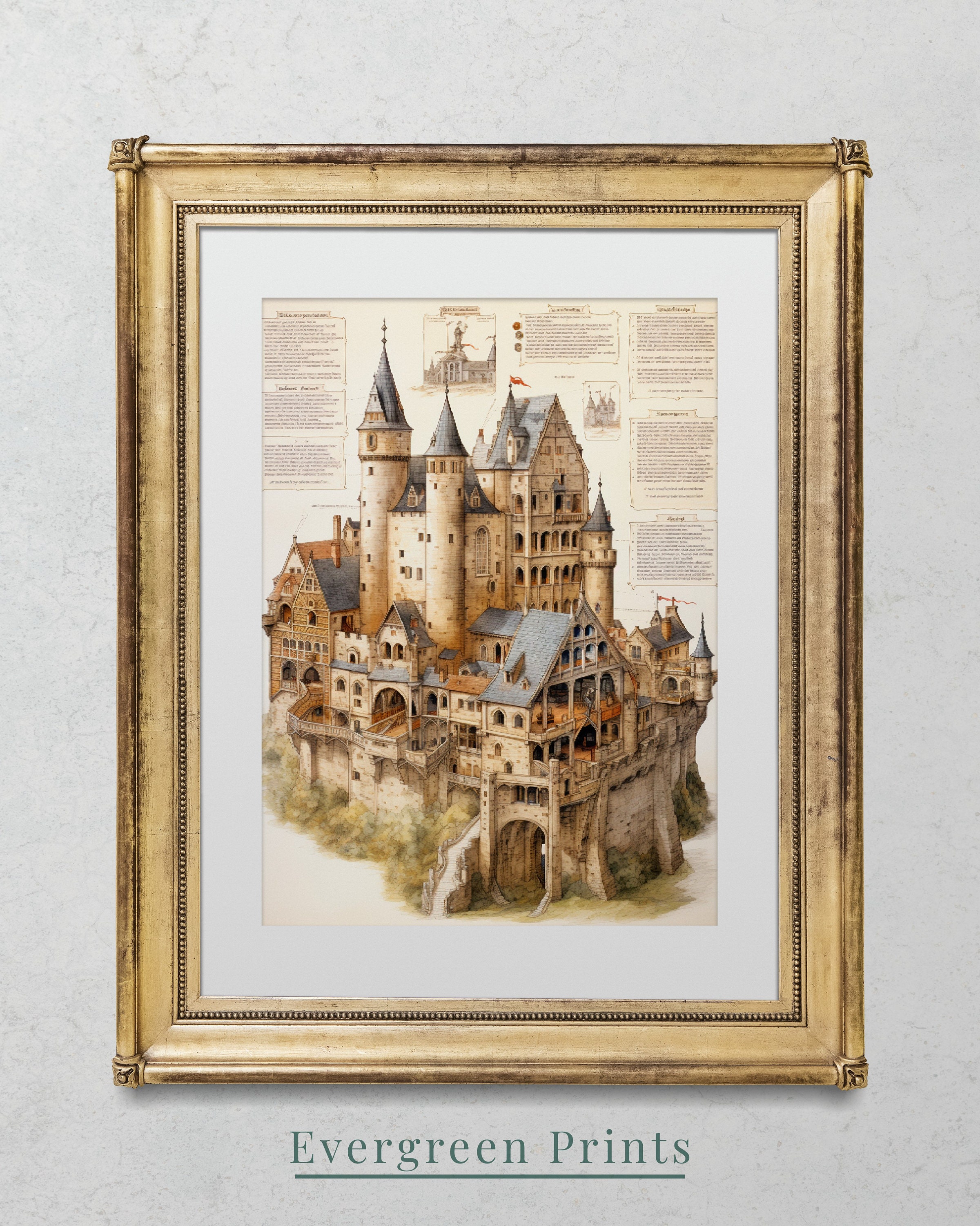 Medieval Castle Architectural Diagram - Digital Download Printable Art ...