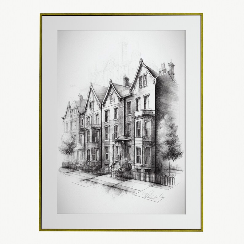 Town Houses - Pencil Sketch - Digital Download Printable Art - Etsy