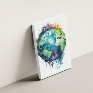 Stunning Planet Earth Painting - Watercolors - Matte Canvas, Stretched ...