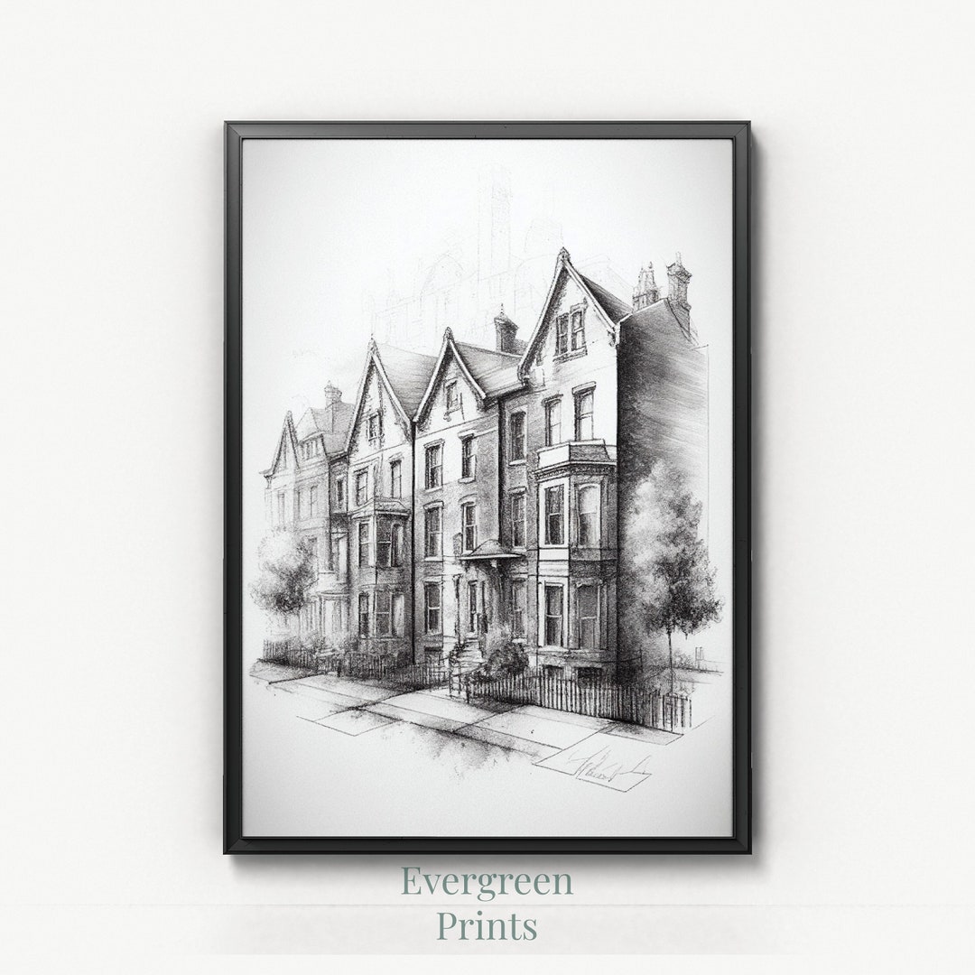 Town Houses - Pencil Sketch - Digital Download Printable Art - Etsy