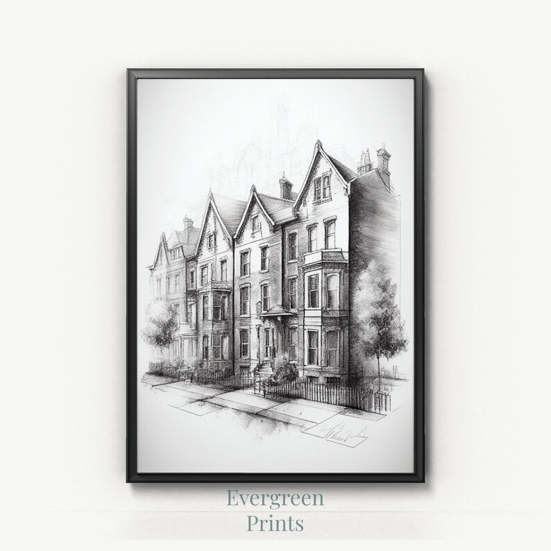 Town Houses - Pencil Sketch - Digital Download Printable Art - Etsy