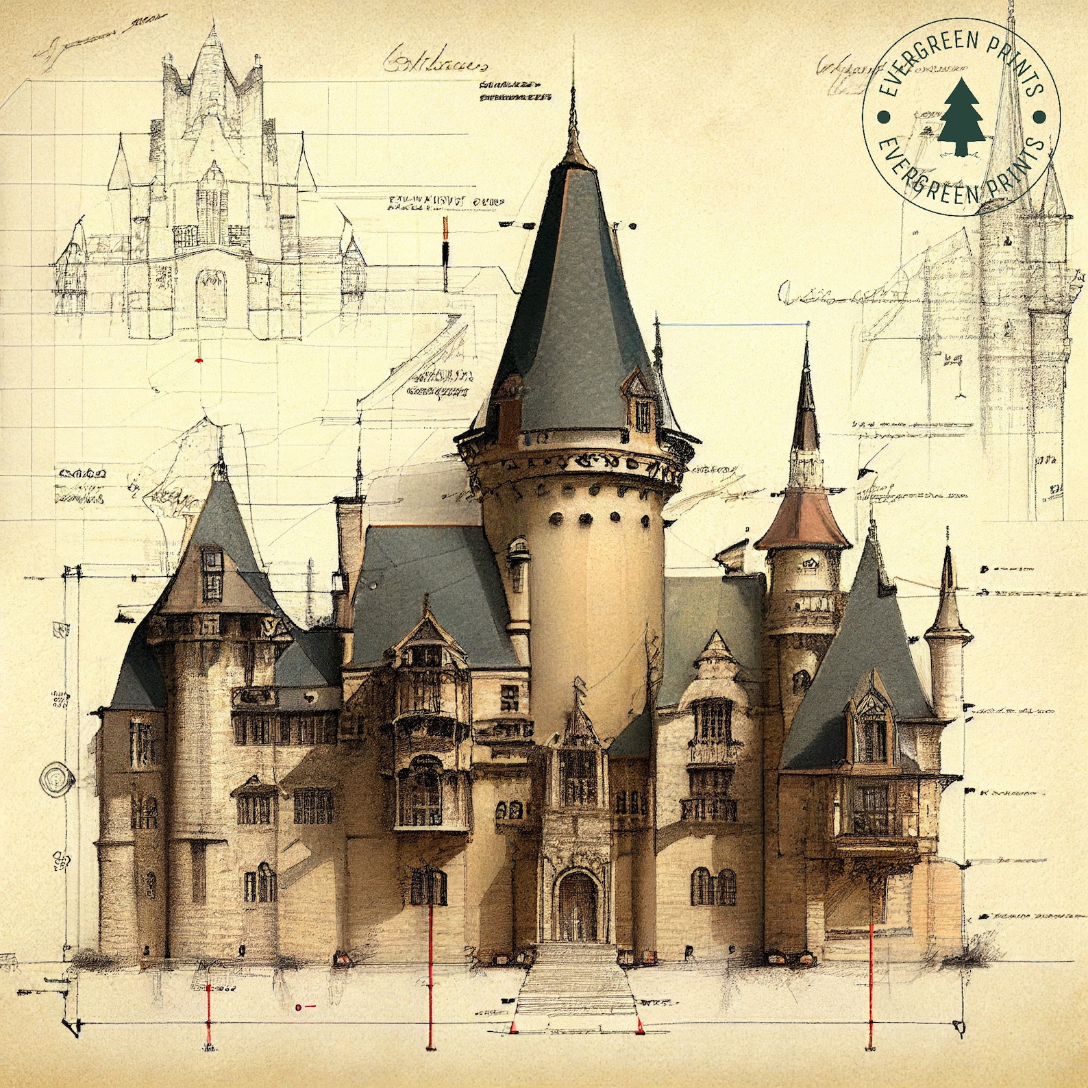 Castle Architectural Diagram Digital Download Printable Art - Etsy