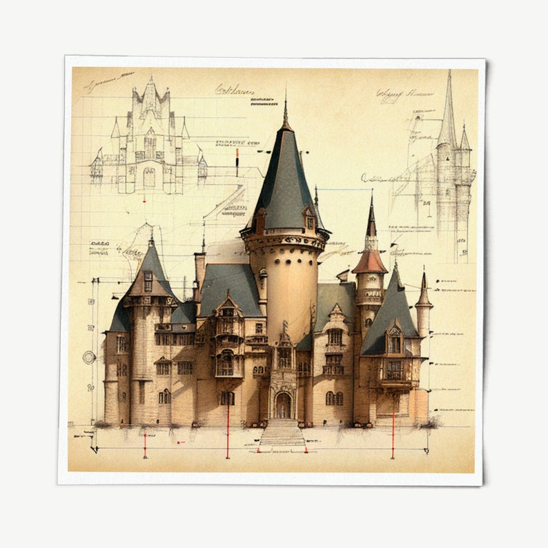 Castle Architectural Diagram - Digital Download Printable Art - Etsy