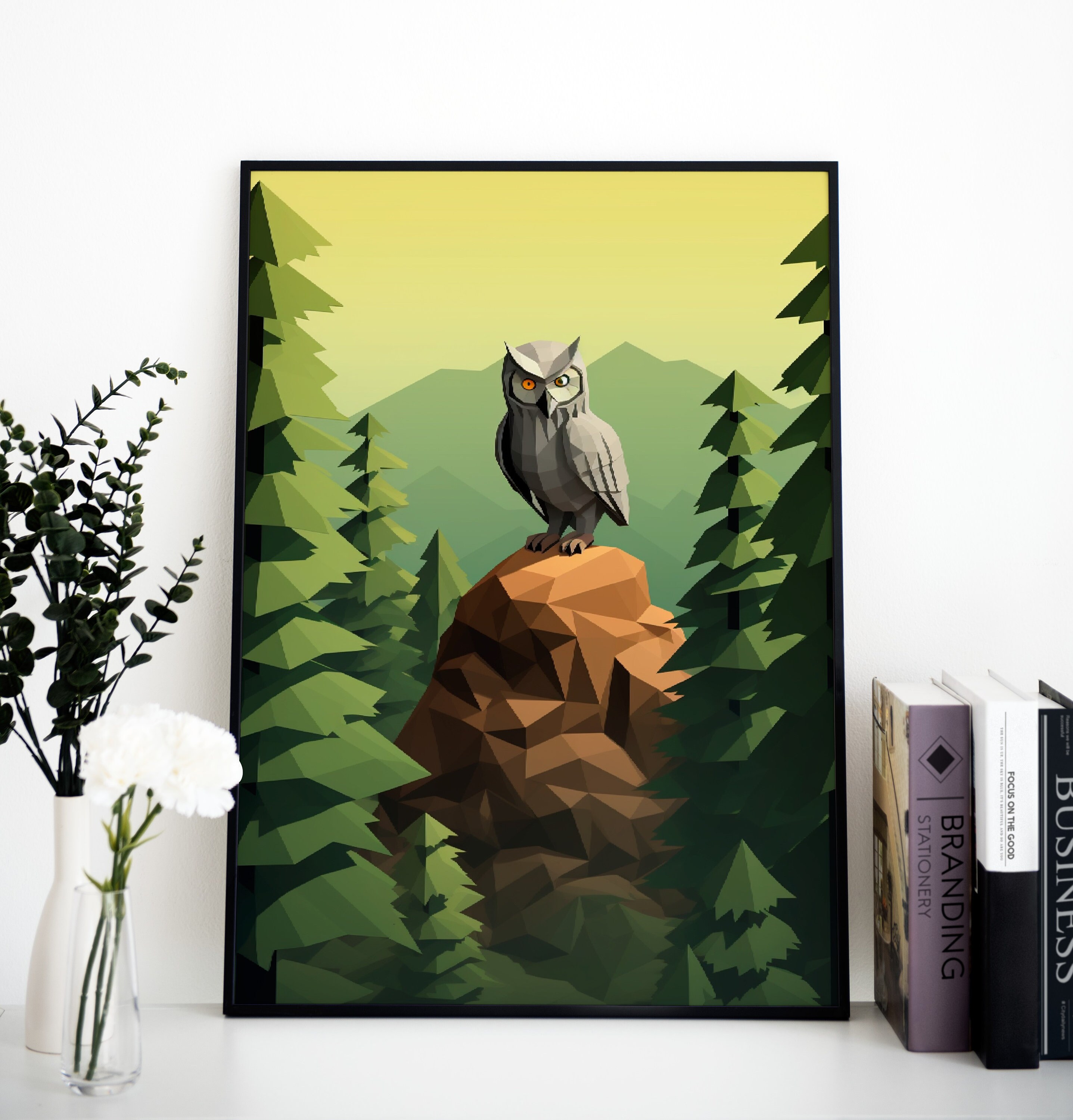 Isometric Owl and Trees Digital Download Printable Art - Etsy