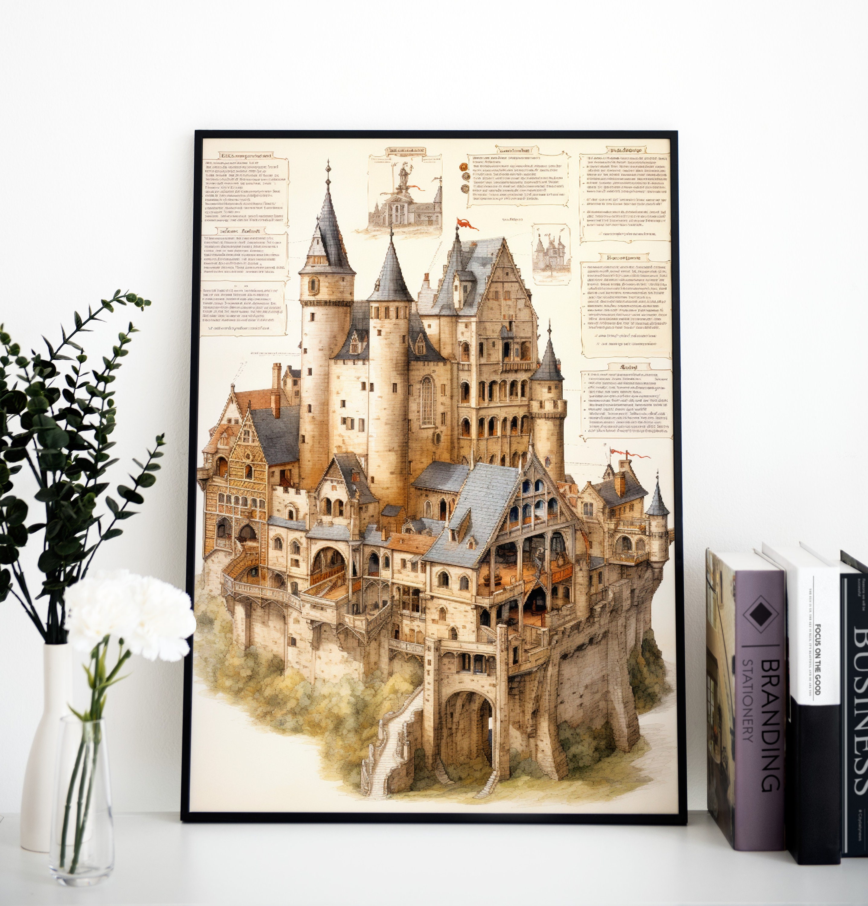 Medieval Castle Architectural Diagram - Digital Download Printable Art ...