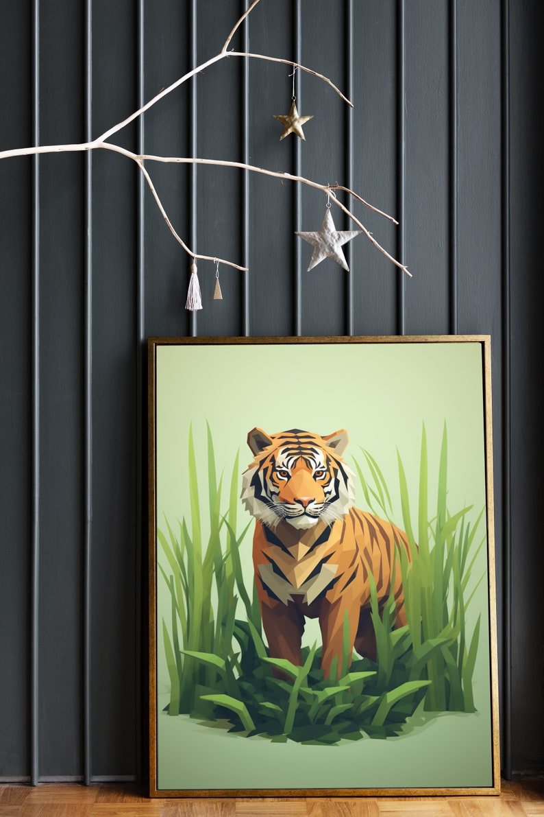 Simple Isometric Tiger in Tall Grass - Digital Download Printable Art ...