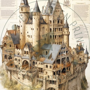 Medieval Castle Architectural Diagram - Digital Download Printable Art ...