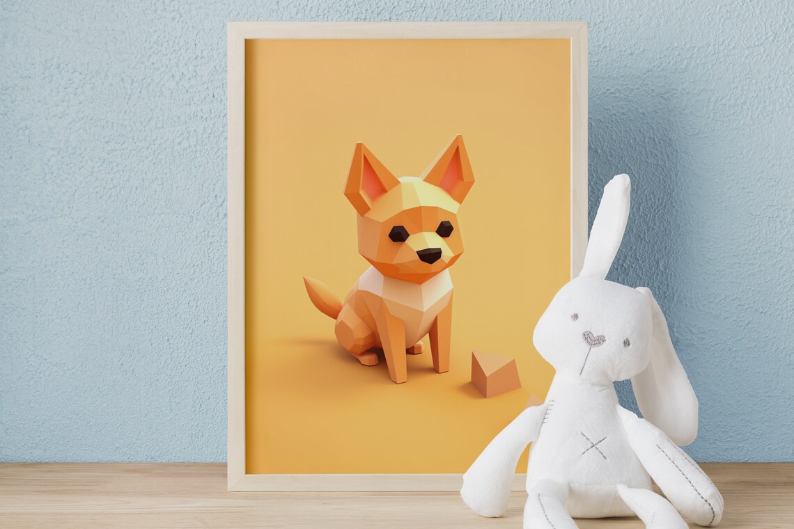 Simple Isometric Dog With a Toy Digital Download Printable Art - Etsy