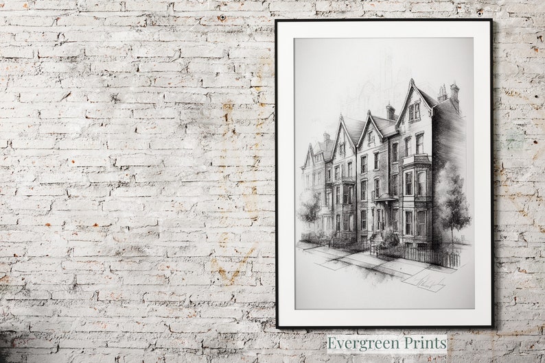 Town Houses - Pencil Sketch - Digital Download Printable Art - Etsy