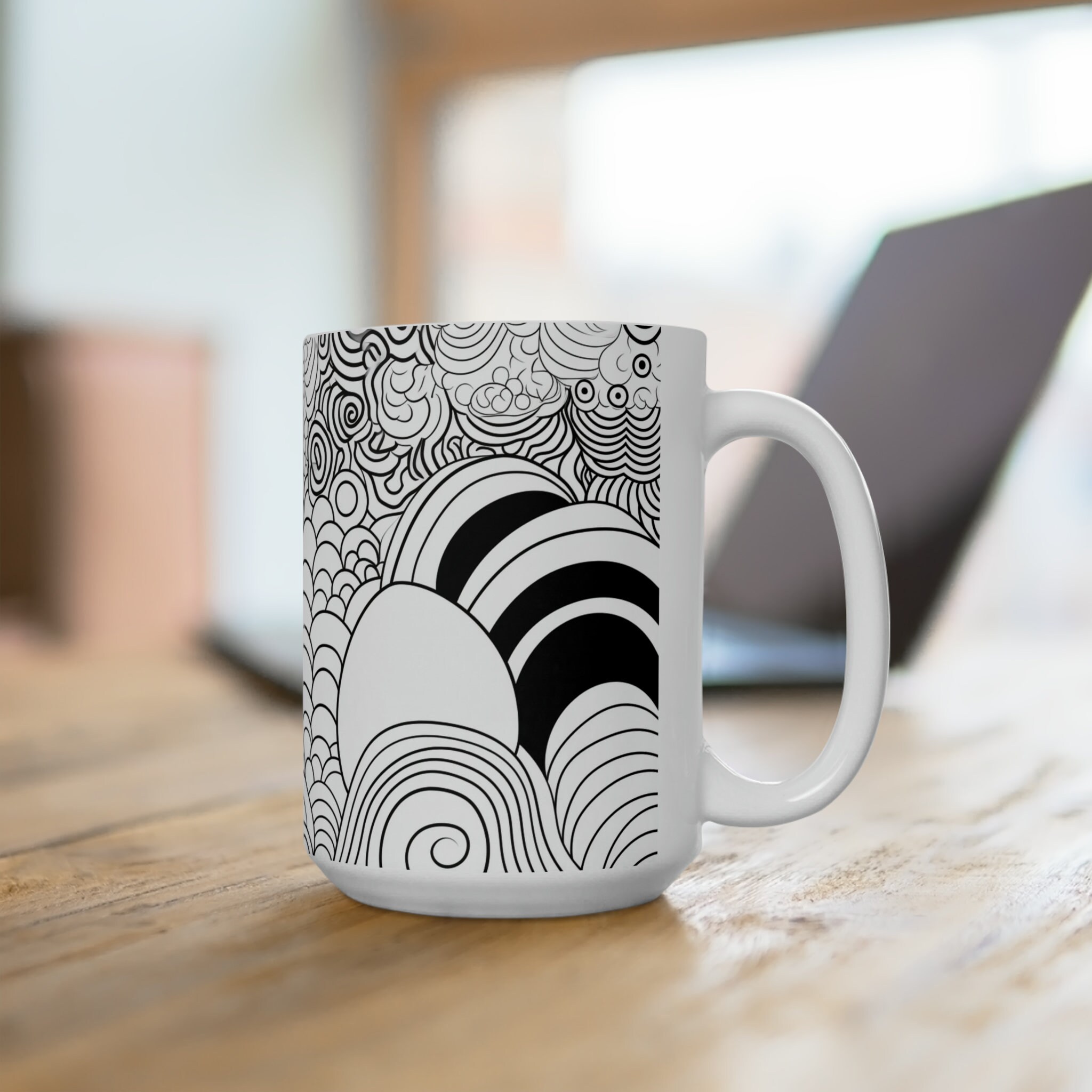 Minimalist Black Line Art Mug - Ceramic Mug 15oz, Microwave and ...