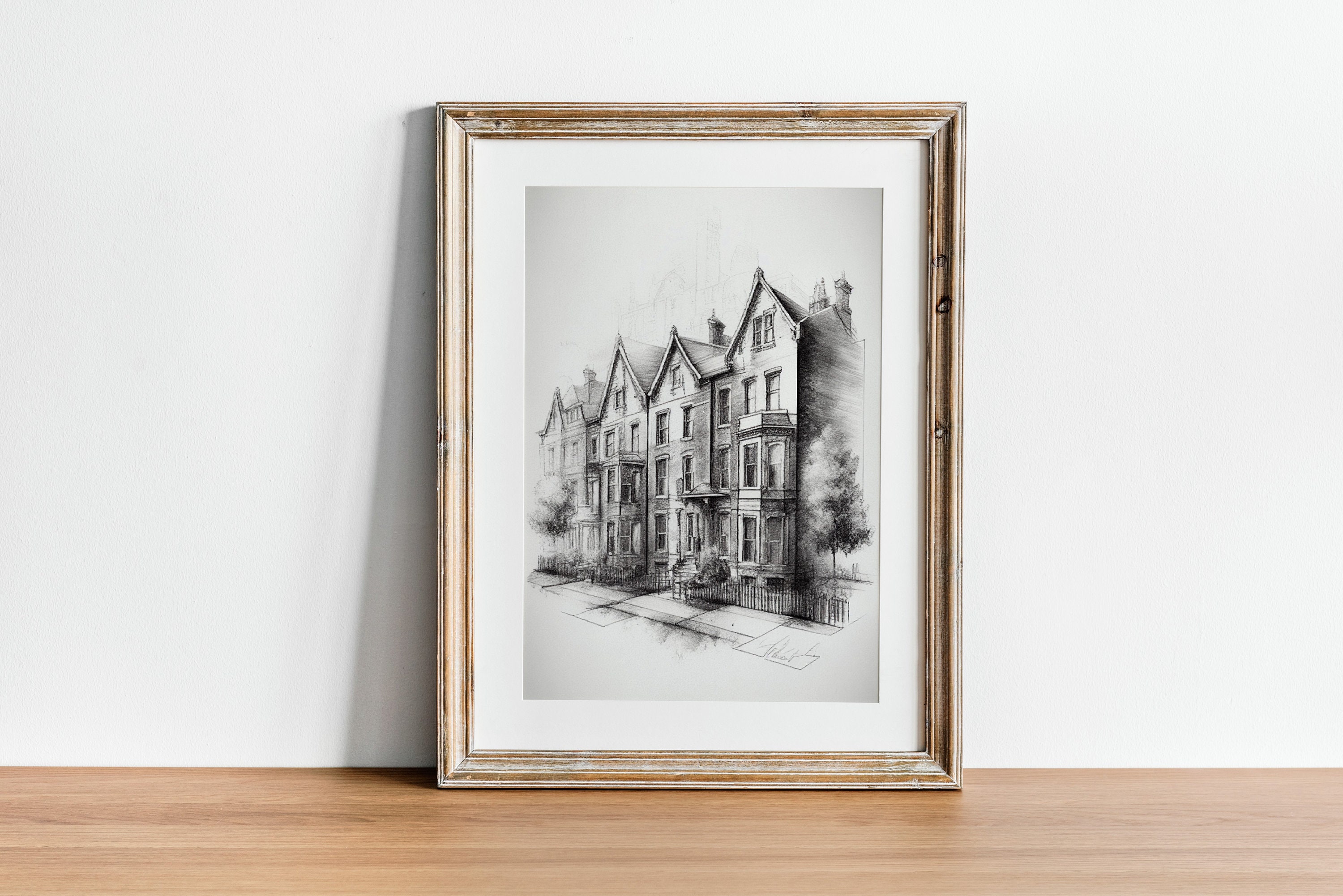 Town Houses - Pencil Sketch - Digital Download Printable Art - Etsy