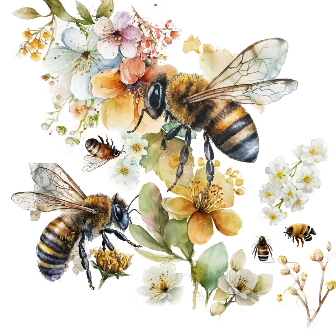 Watercolor Honey Bee Clipart, Watercolor Bee Clip Art, Spring Honey Bee ...
