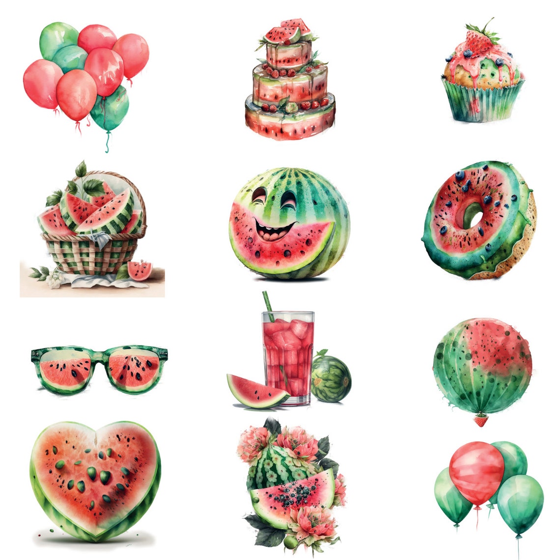 Watermelon Watercolor, Clipart Bundle, Digital Png Summer, for Instant ...