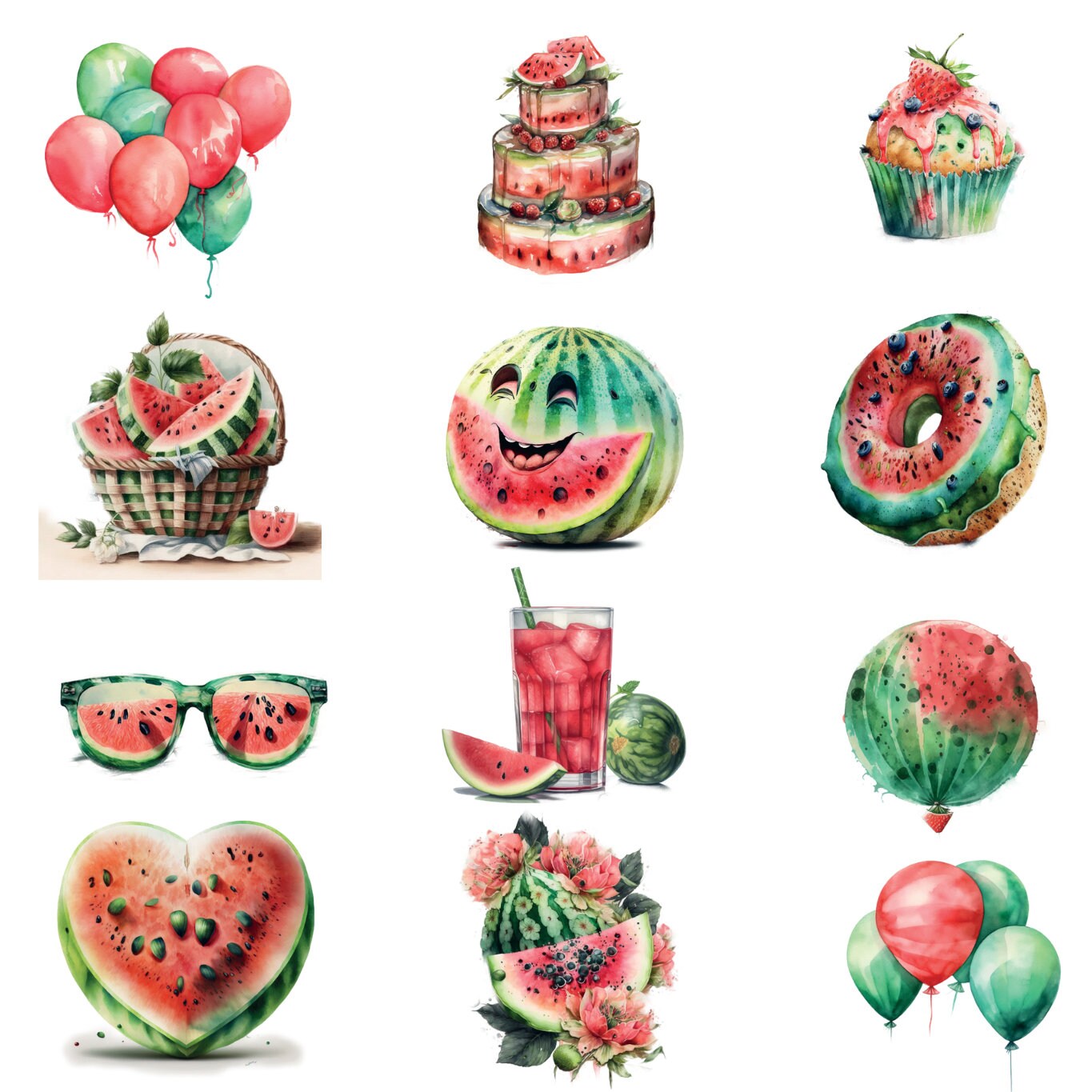 Watermelon Watercolor, Clipart Bundle, Digital Png Summer, for Instant ...