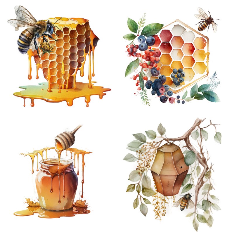 Watercolor Honey Bee Clipart, Watercolor Bee Clip Art, Spring Honey Bee ...