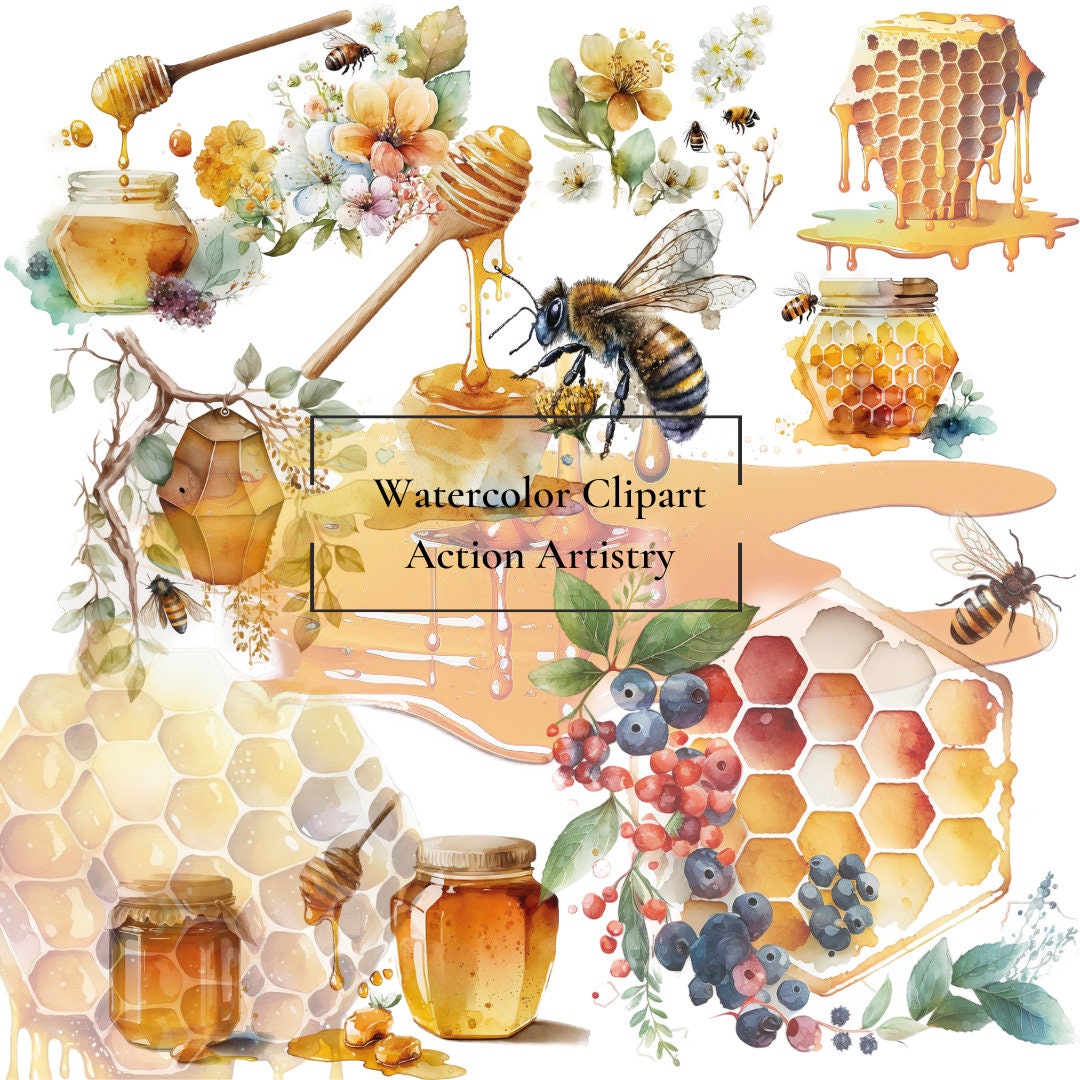 Watercolor Honey Bee Clipart, Watercolor Bee Clip Art, Spring Honey Bee ...