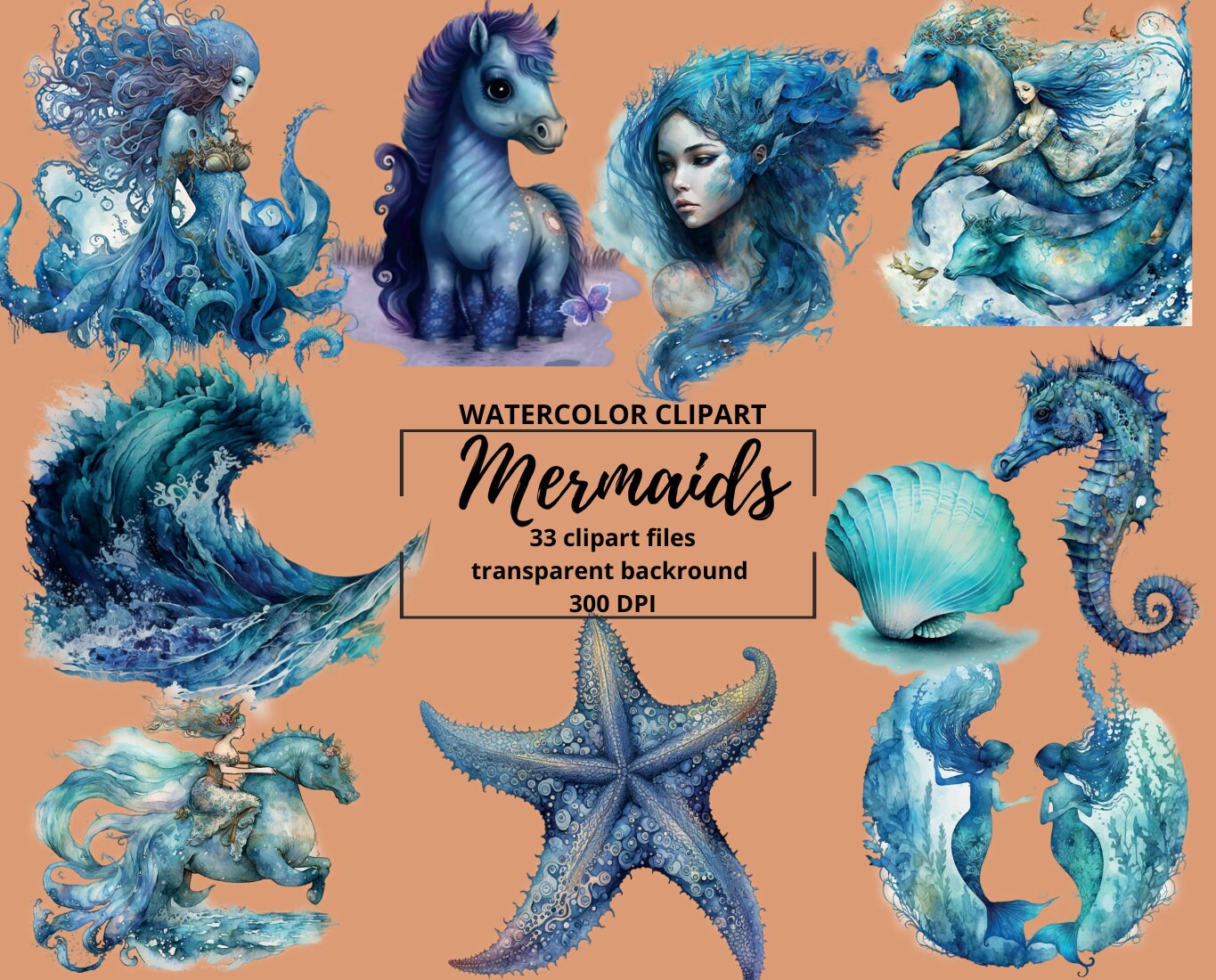 Mermaids Watercolor Clipart, Magical Enchanting Illustrations ...
