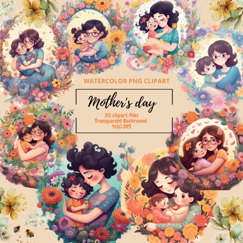 Mothers Day Clipart, Mother and Daughter Watercolor Clipart, Commercial ...