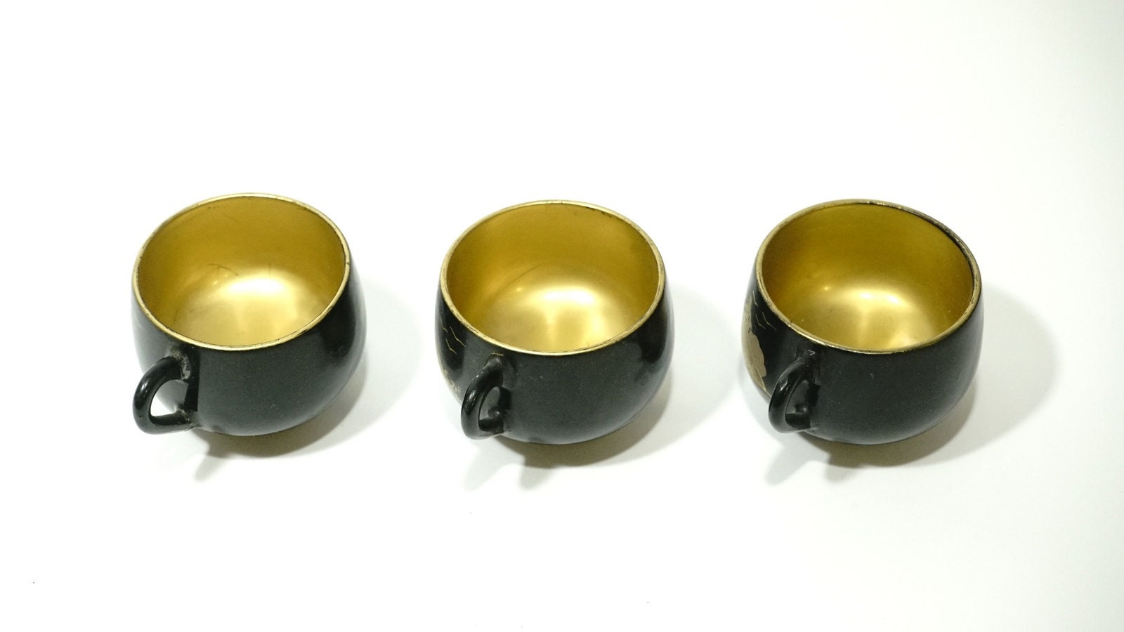 Vintage Japanese Fine Lacquerware Tea Set 3 Cups 6 Saucers Black ...