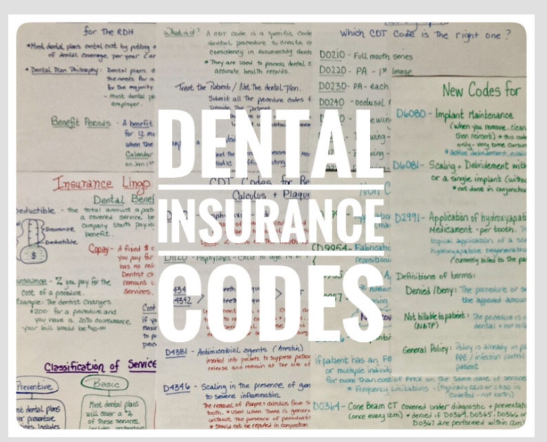 Dental Insurance CDT Codes Study Sheets - Etsy