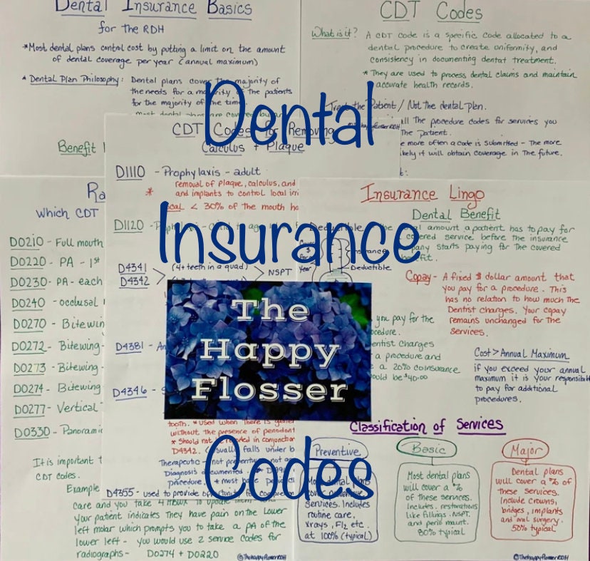 Dental Insurance CDT Codes Study Sheets - Etsy