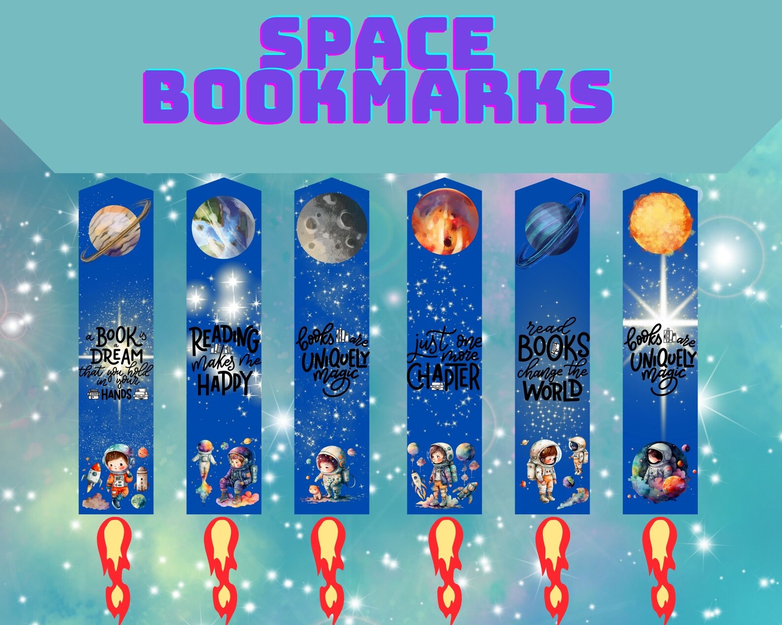 Space Bookmarks, Printable Bookmarks for Kids, Digital Bookmarks ...