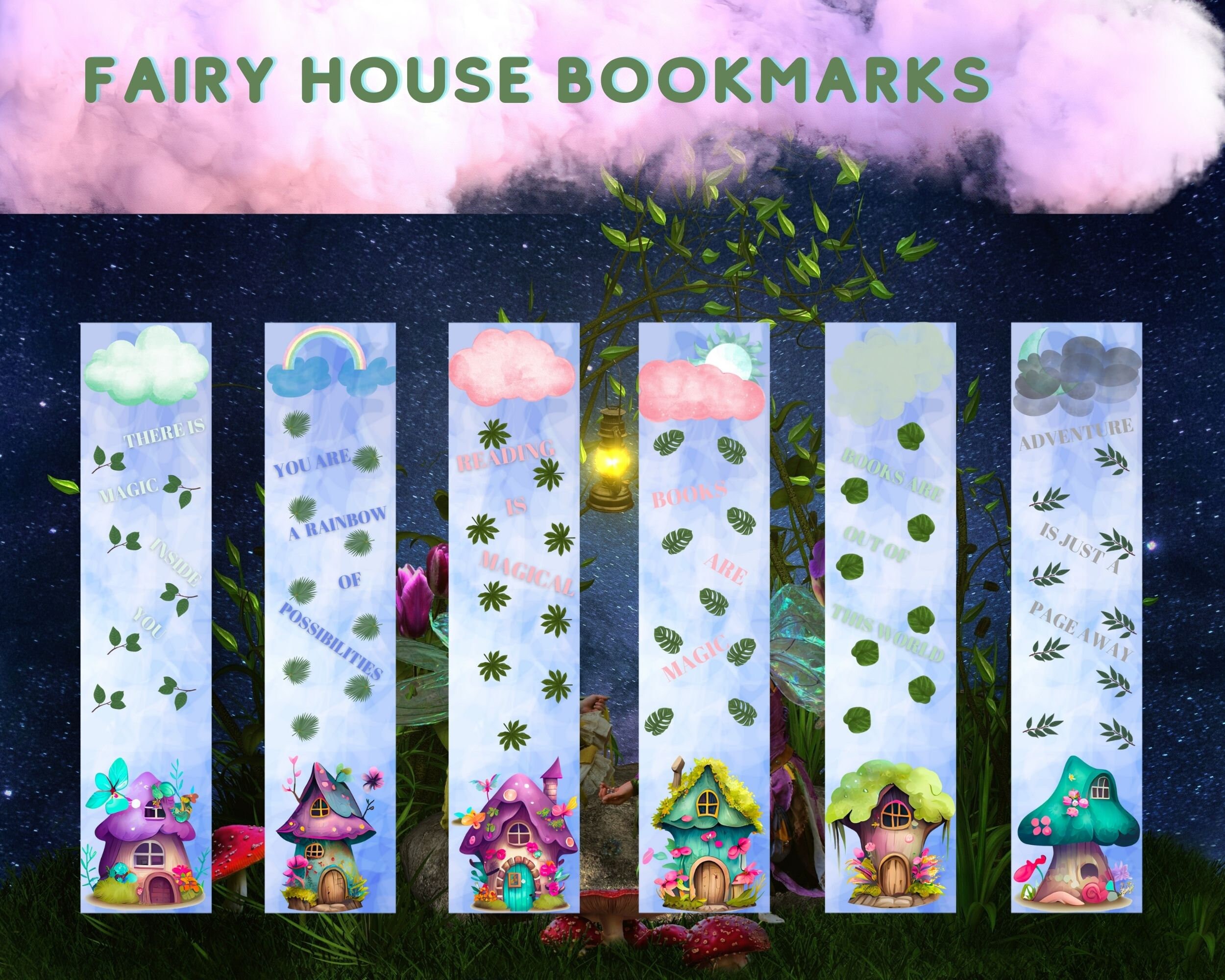 Fairy House Bookmarks, Printable Bookmarks for Kids, Digital Bookmarks ...