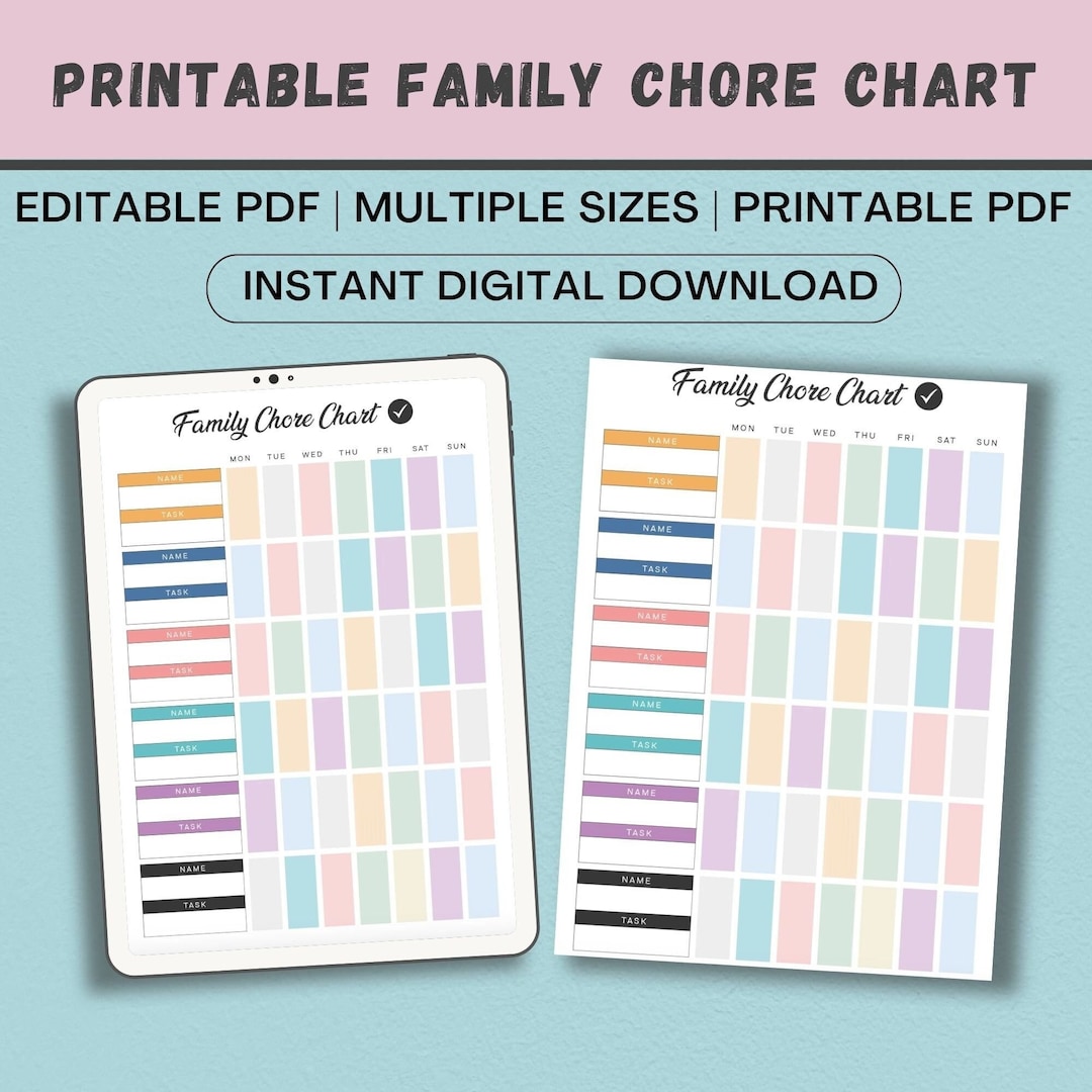 Printable & Editable Family Chore Chart, Chore Checklist, Chore ...