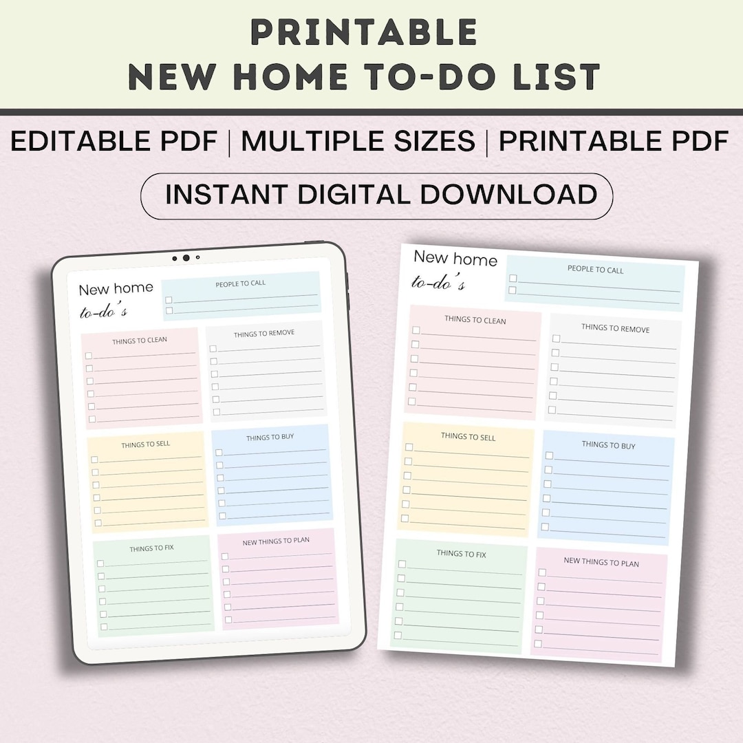Printable & Editable New Home Checklist, New Home, New Home To-do List ...