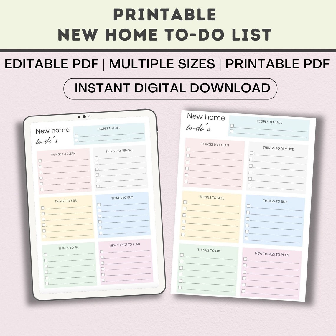 Printable & Editable New Home Checklist, New Home, New Home To-do List ...